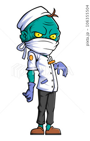 Spooky zombie doctor cartoon character on white...のイラスト素材 [106355504 ...
