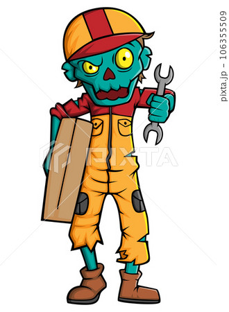 Spooky zombie mechanic cartoon character on...のイラスト素材 [106355509] - PIXTA