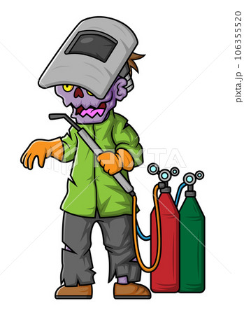 Spooky zombie welder cartoon character on white...のイラスト素材 [106355520 ...