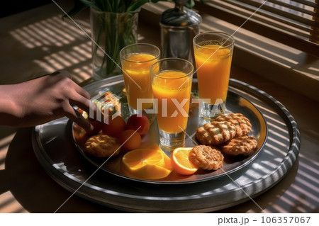 A morning routine scene with a person holding a...のイラスト素材 [106357067 ...