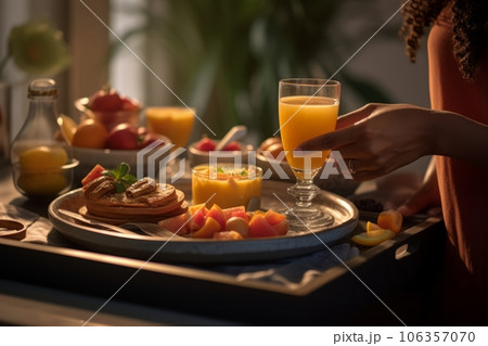 A morning routine scene with a person holding a...のイラスト素材 [106357070 ...