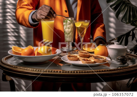 A morning routine scene with a person holding a...のイラスト素材 [106357072 ...