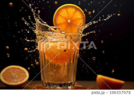 A refreshing splash of orange juice caught...のイラスト素材 [106357078] - PIXTA