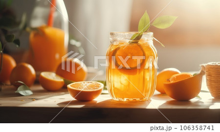 Glass of homemade orange juice on the table....のイラスト素材 [106358741] - PIXTA