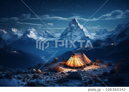 Scenic view of illuminated tent on snowy...のイラスト素材 [106360342] - PIXTA
