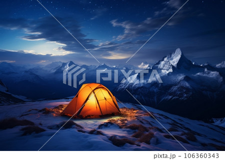 Scenic view of illuminated tent on snowy...のイラスト素材 [106360343] - PIXTA