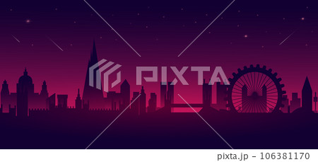Night city silhouette. Retro Futurism. 80s...のイラスト素材 [106381170] - PIXTA
