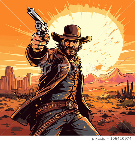Cowboy with a gun. Shooting cowboy hand-drawn...のイラスト素材 [106410974] - PIXTA