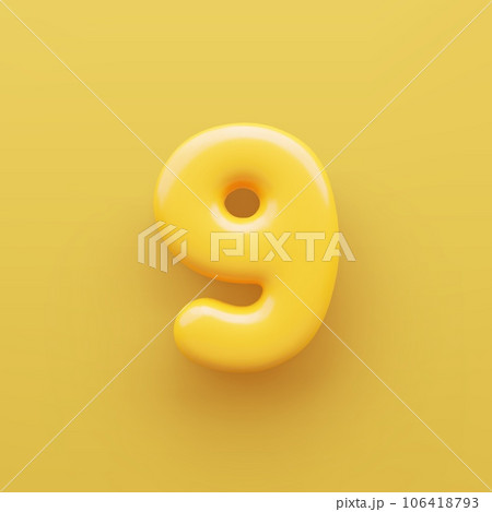 3D Yellow number 9 with a glossy surface on a...のイラスト素材 [106418793] - PIXTA