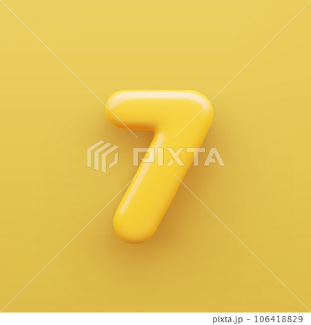 3D Yellow number 7 with a glossy surface on a...のイラスト素材 [106418829] - PIXTA