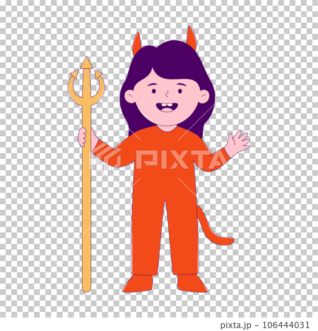 Lined Girl in Halloween Devil Costume, Cartoon...-插圖素材 [106444031 ...