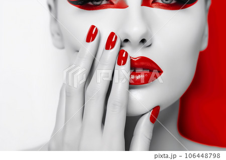 Beautiful woman with vivid red makeup. Fashion...のイラスト素材 [106448798 ...