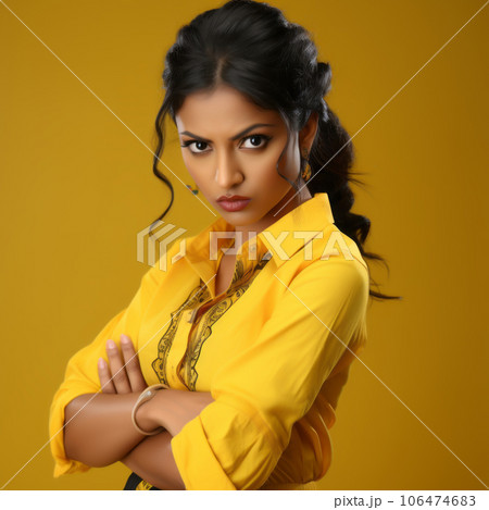 Portrait of an angry Indian girl with wavy...のイラスト素材 [106474683] - PIXTA