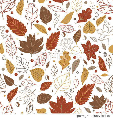Vector seamless pattern with leaves and flowers...のイラスト素材 [106516140 ...