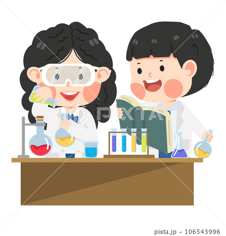 Kids girl student Scientist do research in the labのイラスト素材 [106543996 ...