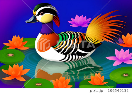 mesmerizing view of a mandarin duck in a pondのイラスト素材 [106549153] - PIXTA