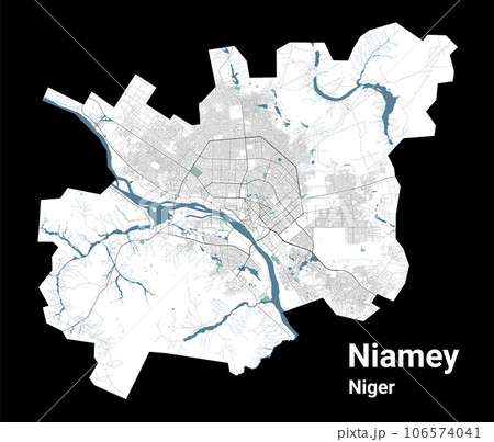 Niamey map, capital city of Niger. Municipal...のイラスト素材 [106574041] - PIXTA