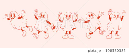 Groovy retro cartoon ghostsのイラスト素材 [106580383] - PIXTA