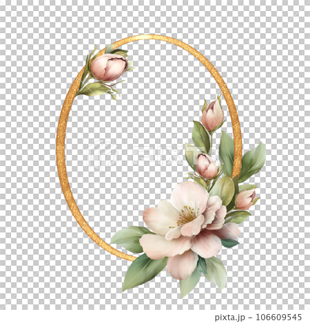 Floral oval frame with flowers and leaves. For... - Stock Illustration ...