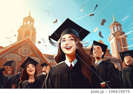 Students celebrate graduation.のイラスト素材 [106619078] - PIXTA