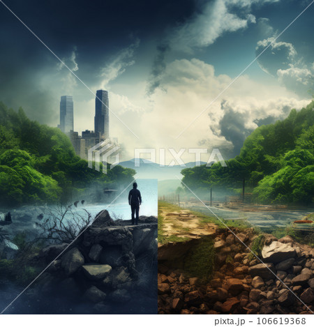 Bad vs good environment. Good and poor ecology...のイラスト素材 [106619368 ...