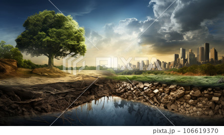 Bad vs good environment. Good and poor ecology...のイラスト素材 [106619370 ...