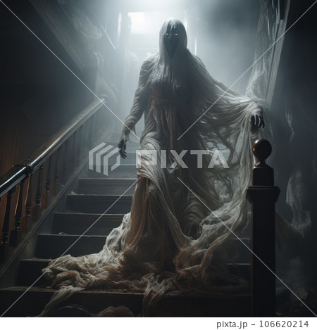 Scary ghost with black evil eyes in a dark...のイラスト素材 [106620214] - PIXTA