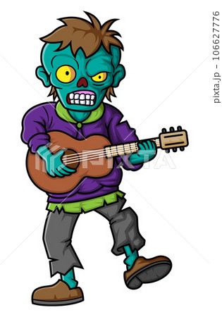 Spooky zombie singer cartoon character on white...のイラスト素材 [106627776 ...