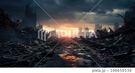 Anime Destroyed City Background