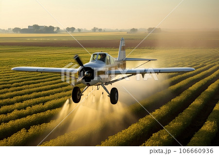 Crop Duster plane spraying crops.のイラスト素材 [106660936] - PIXTA
