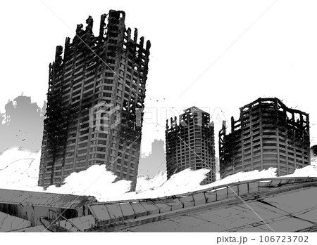 Destroyed City Skyline Drawing