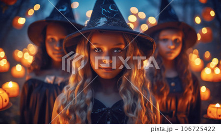 Three Black teenage girls dressed as witches...のイラスト素材 [106725422] - PIXTA