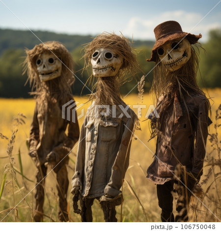 Group of scarecrows in hats standing in a dry...のイラスト素材 [106750048] - PIXTA