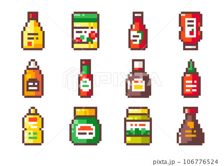 Pixel Art Sauces Set. 8 bit style stickers of...のイラスト素材 [106776524] - PIXTA