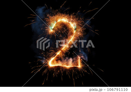 number two candle with fireworks on black...のイラスト素材 [106791110] - PIXTA