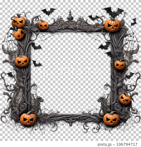 Halloween Scary Frame with Pumpkins - Stock Illustration [106794717 ...