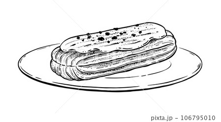 Vector sketchy illustration of eclair on plateのイラスト素材 [106795010] - PIXTA