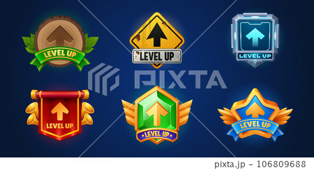 Level up ui badge icon vector reward button designのイラスト素材 [106809688 ...