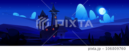 Princess castle night fairytale magic landscapeのイラスト素材 [106809760] - PIXTA