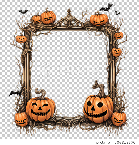 Halloween Scary Frame with Pumpkins - Stock Illustration [106818576 ...