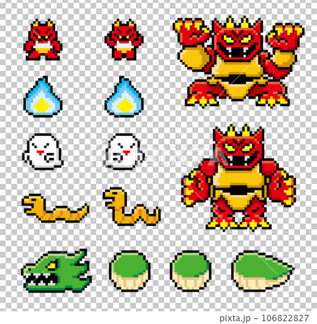 Game style pixel art Japanese style monster set - Stock Illustration ...