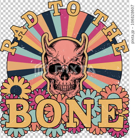 Rad To The Bone - Retro Horned Skull Graphicのイラスト素材 [106828607] - PIXTA