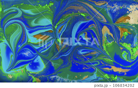 Blue, Green and Gold Ebru Pattern Imitationのイラスト素材 [106834202] - PIXTA