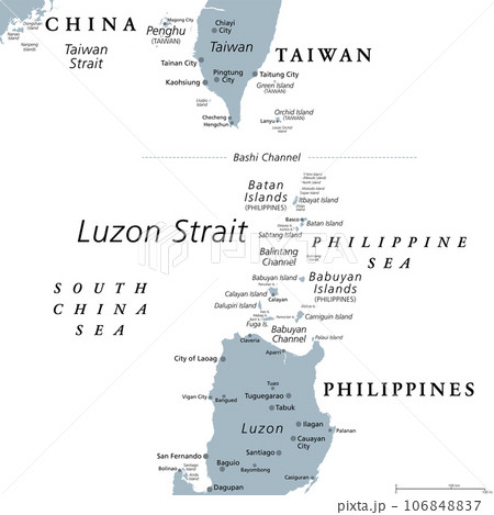 Luzon Strait, gray political map. Strait...のイラスト素材 [106848837] - PIXTA