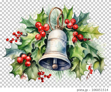 Watercolor Christmas bell isolated - Stock Illustration [106851514] - PIXTA
