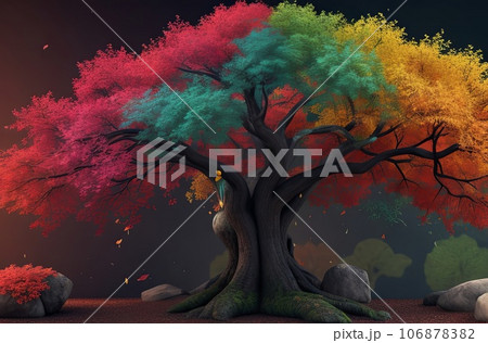 Vibrant and Elegant Colorful Tree Illustration...のイラスト素材 [106878382 ...