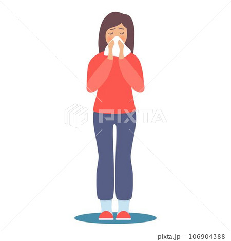 Girl with flu vector illustration. Flat female...のイラスト素材 [106904388 ...