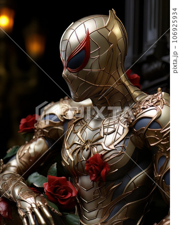 Superhero man in gold mask with golden patterns...のイラスト素材 [106925934 ...