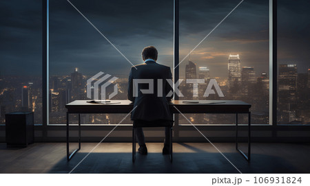 Back side of a hopeless man sitting in an...のイラスト素材 [106931824] - PIXTA