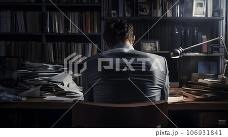 Back side of a hopeless man sitting in an...のイラスト素材 [106931841] - PIXTA